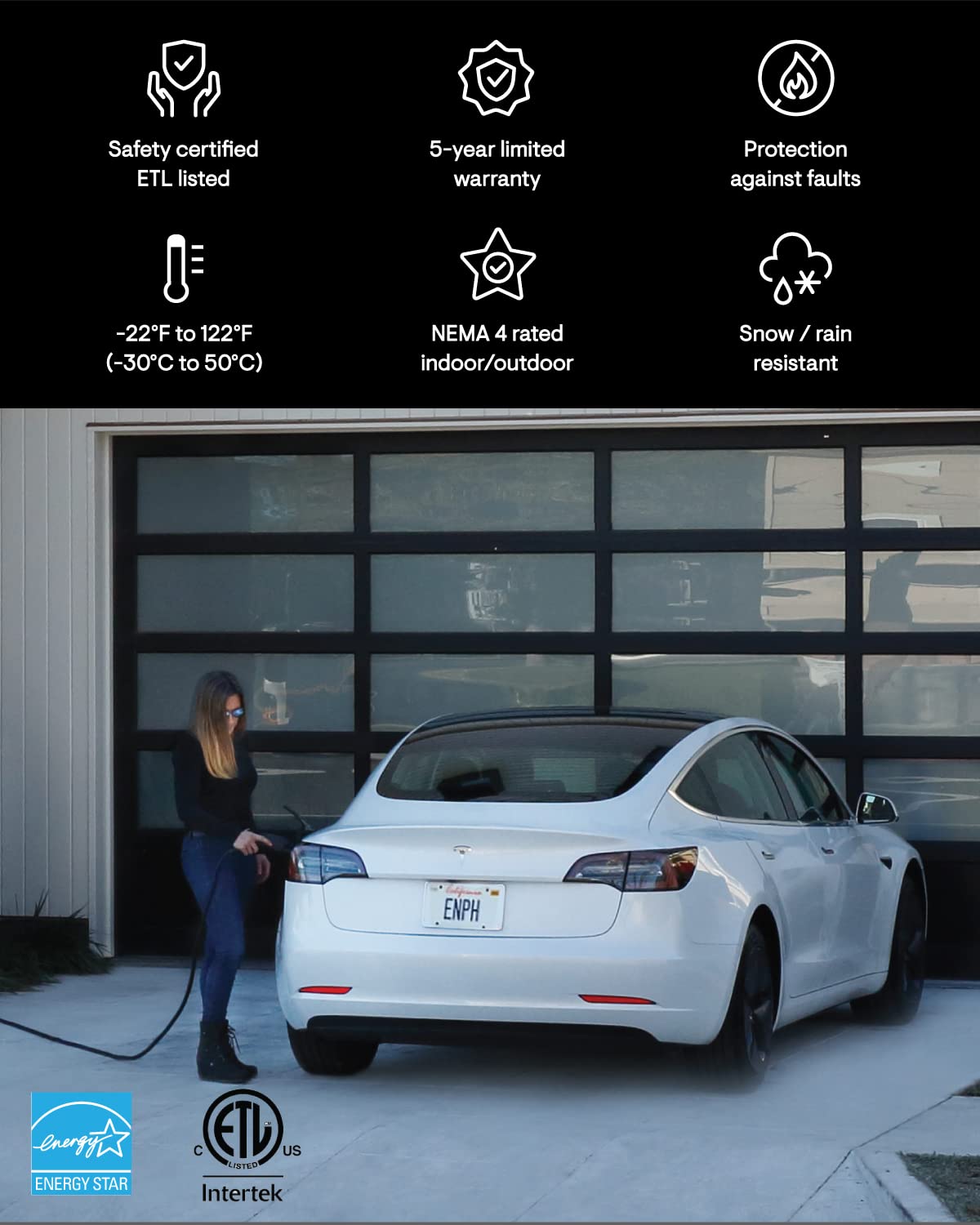 40 Amp Plug-in EV Charger, Enphase HCS-50, NEMA 14-50 Plug, Level 2, 240V, 9.6kW, 5-Year Warranty, 25 ft Cable, J1772 Ruggedized Connector, Formerly ClipperCreek