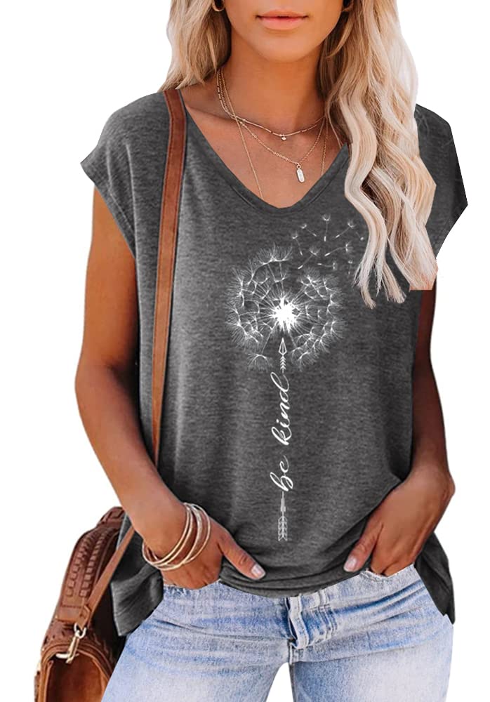ETCYY NEW Womens Summer Tops Trendy V Neck Tank Tops Tie Dye Sleeveless Cute Printed Loose Fit E-Grey