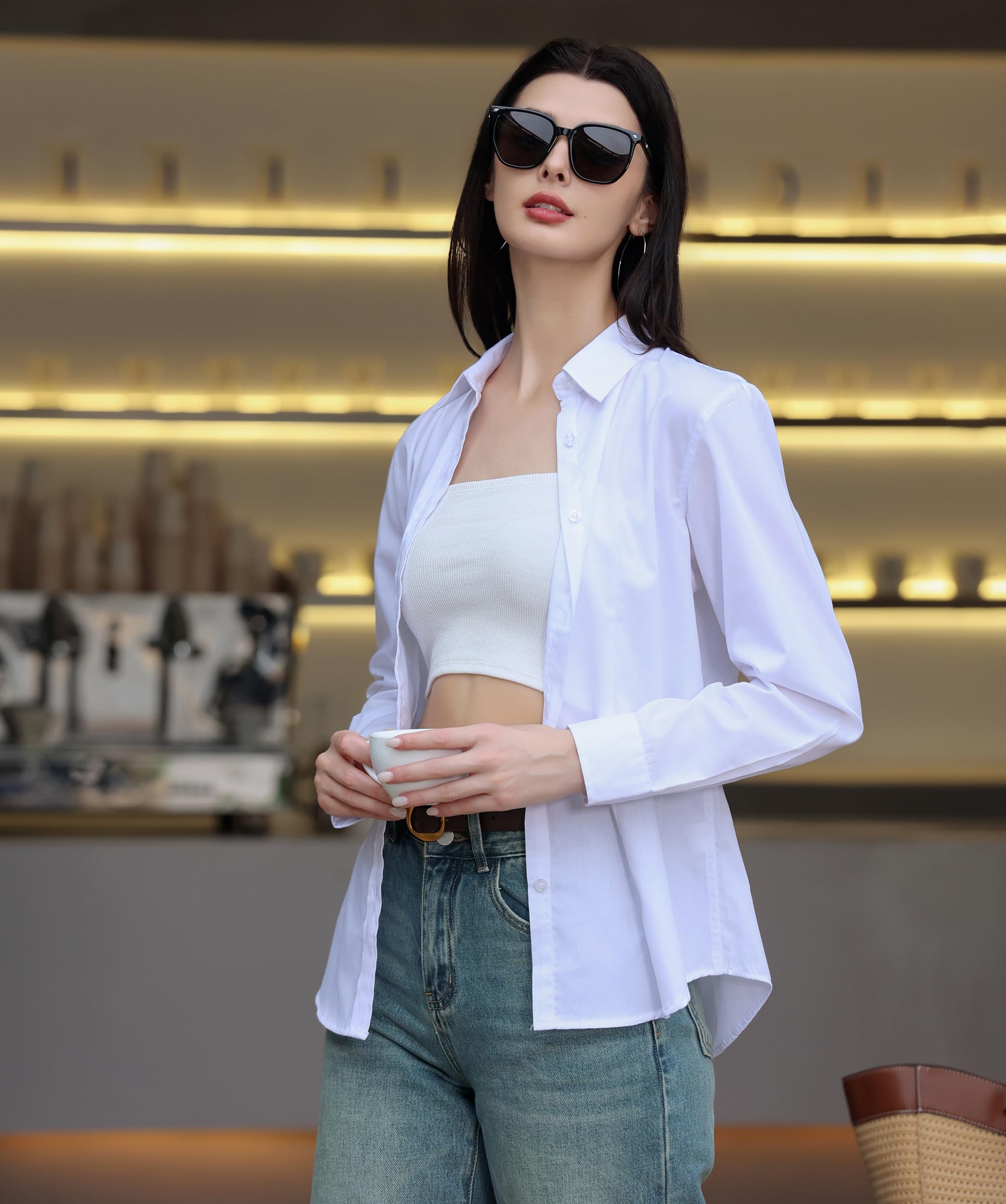 Beninos Womens Dress Shirts Long Sleeve Button Down Shirt Work Wear (225 White, XS)