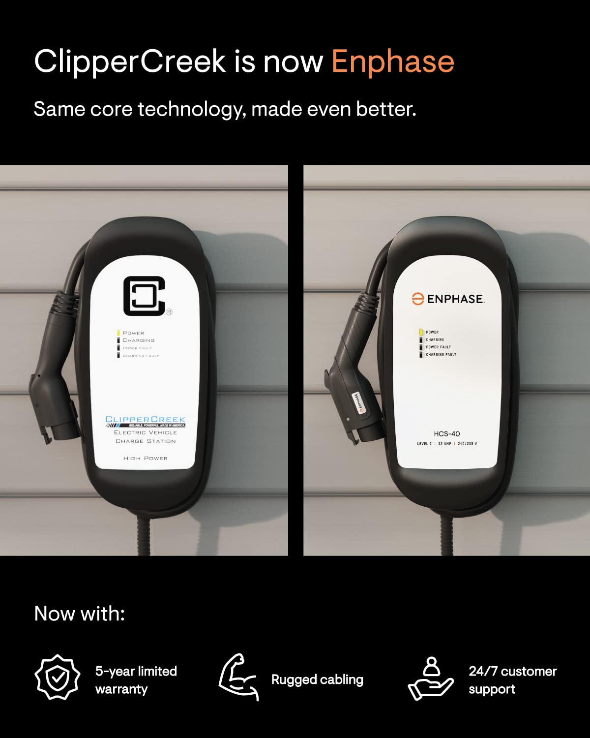 40 Amp Plug-in EV Charger, Enphase HCS-50, NEMA 14-50 Plug, Level 2, 240V, 9.6kW, 5-Year Warranty, 25 ft Cable, J1772 Ruggedized Connector, Formerly ClipperCreek