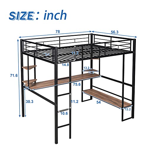 MOEO Twin Over Full L-Shaped Bunk Bed & Twin Size Loftbed with Built-in Desk for Bedroom, Adults, Kids, No Spring Box Required, Black