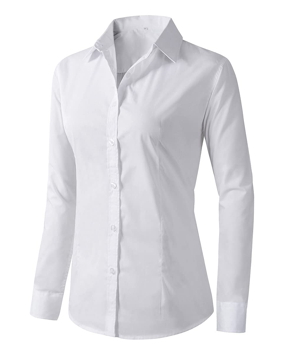 Beninos Womens Dress Shirts Long Sleeve Button Down Shirt Work Wear (225 White, XS)