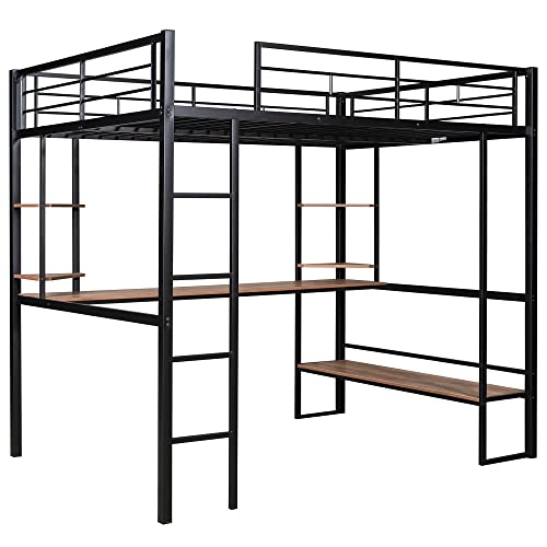MOEO Twin Over Full L-Shaped Bunk Bed & Twin Size Loftbed with Built-in Desk for Bedroom, Adults, Kids, No Spring Box Required, Black
