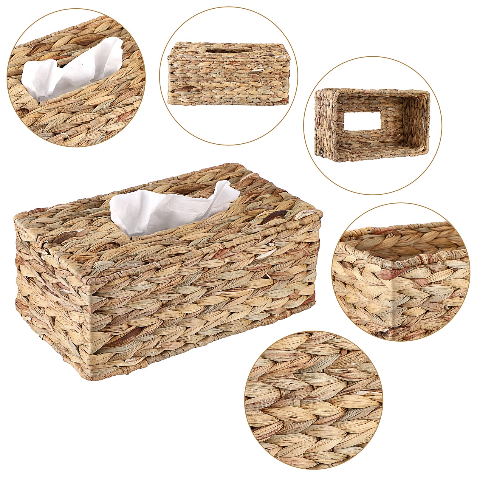 Sumnacon Tissue Box Cover Water Hyacinth Tissue Box Rectangular Tissue Holder Woven Tissue Cover Wicker Tissue Box Holder for Bathroom Toilet Table Desk Home Office Car