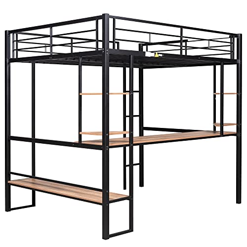 MOEO Twin Over Full L-Shaped Bunk Bed & Twin Size Loftbed with Built-in Desk for Bedroom, Adults, Kids, No Spring Box Required, Black