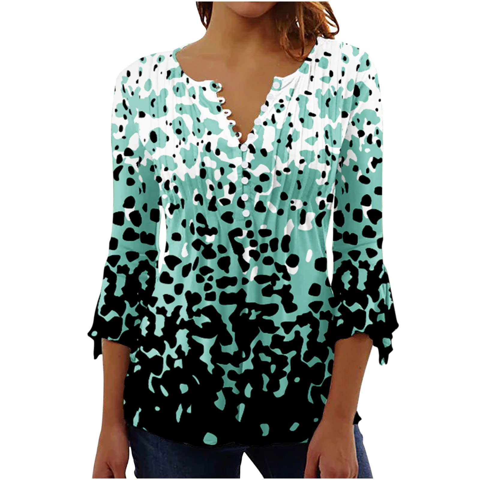 Women Blouses and Tops Fashion 2023 Casual Empire Waist t-Shirt 3/4 Sleeve Sexy Elegant v Neck Boho Shirts