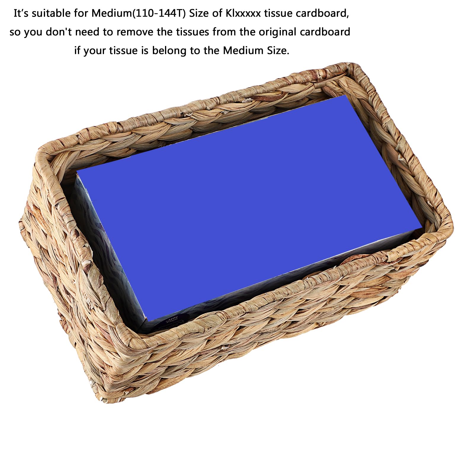 Sumnacon Tissue Box Cover Water Hyacinth Tissue Box Rectangular Tissue Holder Woven Tissue Cover Wicker Tissue Box Holder for Bathroom Toilet Table Desk Home Office Car