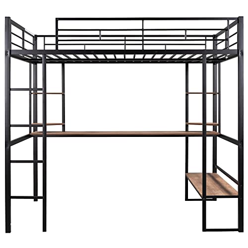 MOEO Twin Over Full L-Shaped Bunk Bed & Twin Size Loftbed with Built-in Desk for Bedroom, Adults, Kids, No Spring Box Required, Black