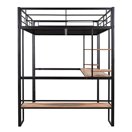 MOEO Twin Over Full L-Shaped Bunk Bed & Twin Size Loftbed with Built-in Desk for Bedroom, Adults, Kids, No Spring Box Required, Black