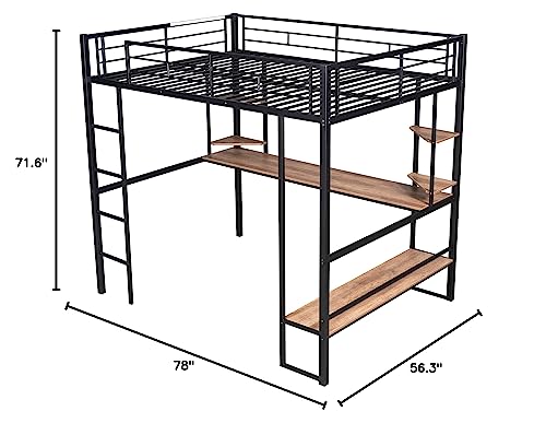 MOEO Twin Over Full L-Shaped Bunk Bed & Twin Size Loftbed with Built-in Desk for Bedroom, Adults, Kids, No Spring Box Required, Black