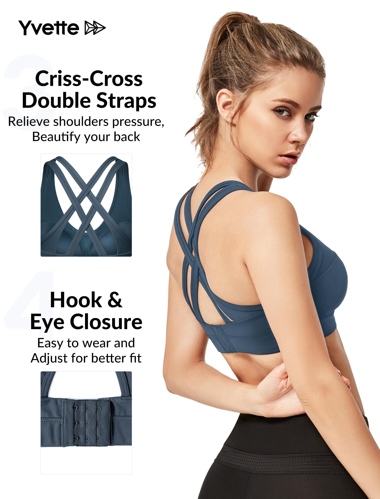 Yvette Women High Impact Sports Bras Criss Cross Back Sexy Running Bra for Plus Size, 08A, M(DF)