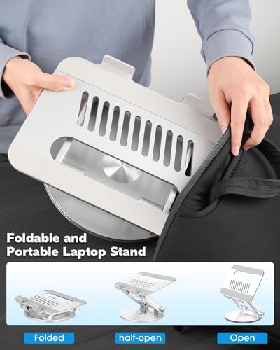 HUAEU Laptop Stand for Desk Adjustable Laptop Holder - Ergonomic Laptop Riser with 360° Rotating Base Portable Computer Stand for MacBook, MacBook Pro Notebook Chromebook Sleek Silver Design