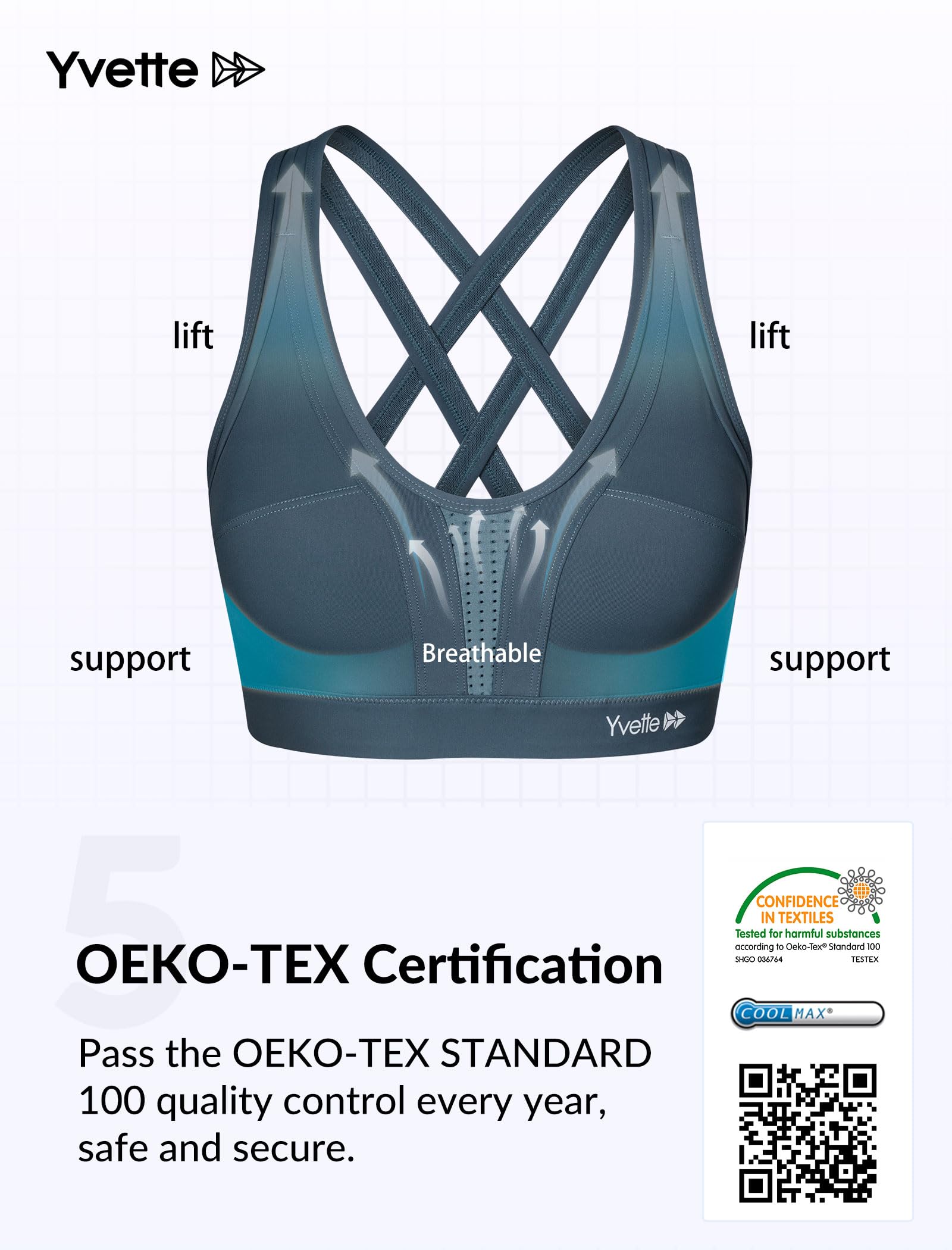 Yvette Women High Impact Sports Bras Criss Cross Back Sexy Running Bra for Plus Size, 08A, M(DF)