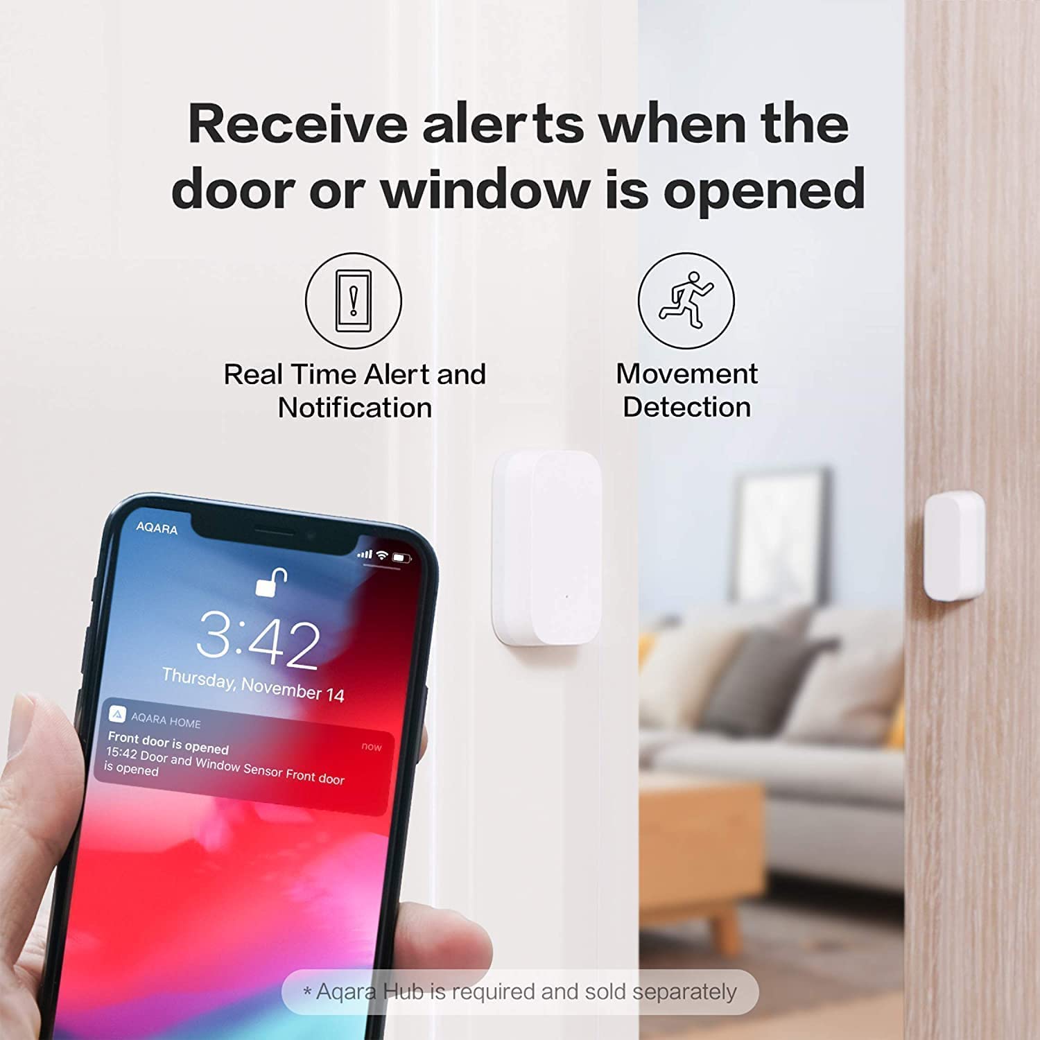 Aqara Door and Window Sensor, Requires Aqara Hub, Not Support Hubs from Other Brands, Zigbee Connection, Wireless Mini Contact Sensor, Compatible with Apple HomeKit, Alexa, Works with IFTTT (3 Pack)