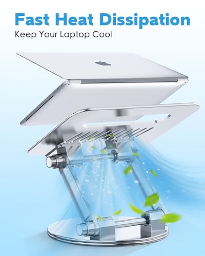 HUAEU Laptop Stand for Desk Adjustable Laptop Holder - Ergonomic Laptop Riser with 360° Rotating Base Portable Computer Stand for MacBook, MacBook Pro Notebook Chromebook Sleek Silver Design