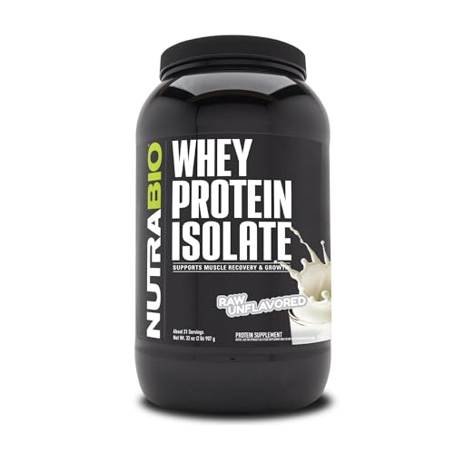 NutraBio Whey Protein Powder Isolate Supplement – 25g of Protein Per Scoop with Complete Amino Acid Profile - Soy and Gluten Free Protein Powder - Zero Fillers and Non-GMO - Raw Unflavored - 2 Lbs.