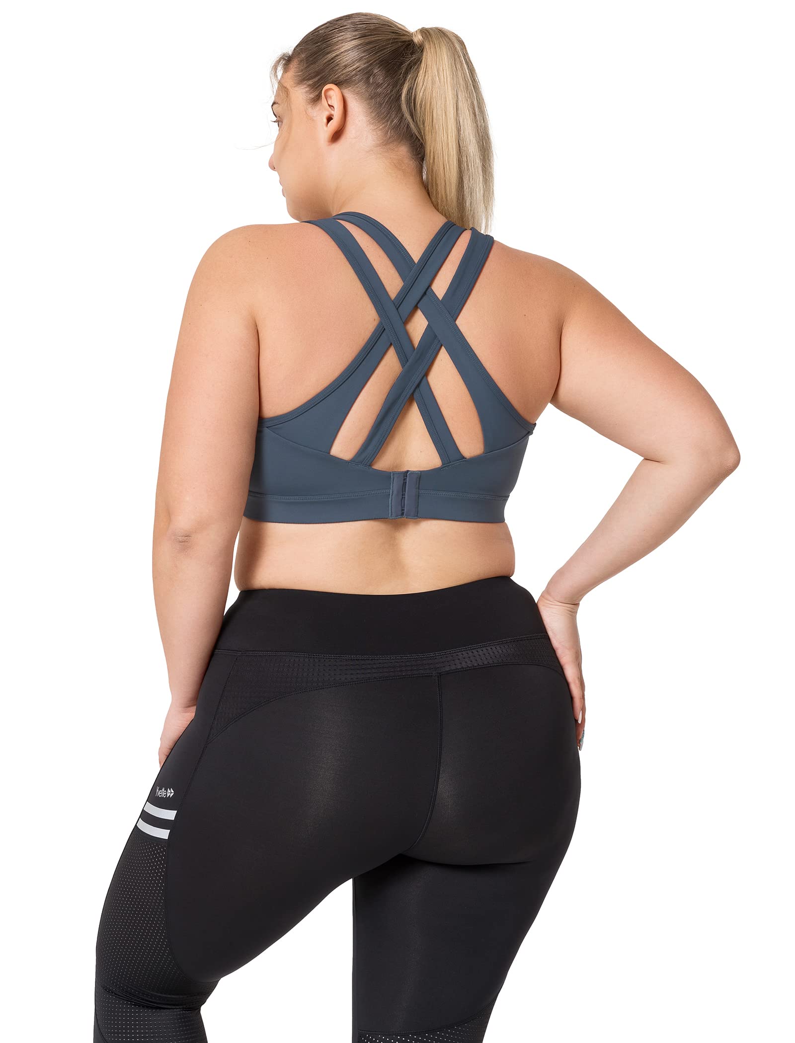 Yvette Women High Impact Sports Bras Criss Cross Back Sexy Running Bra for Plus Size, 08A, M(DF)