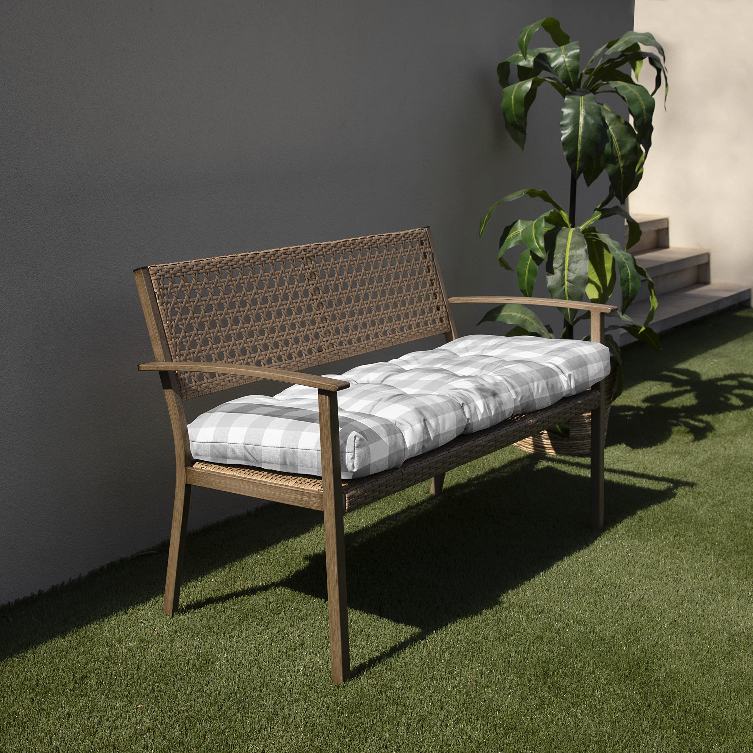 Sorra Home Plaid Bench Cushion, 37 in x 17 in x 2 in, Anderson Sea Salt
