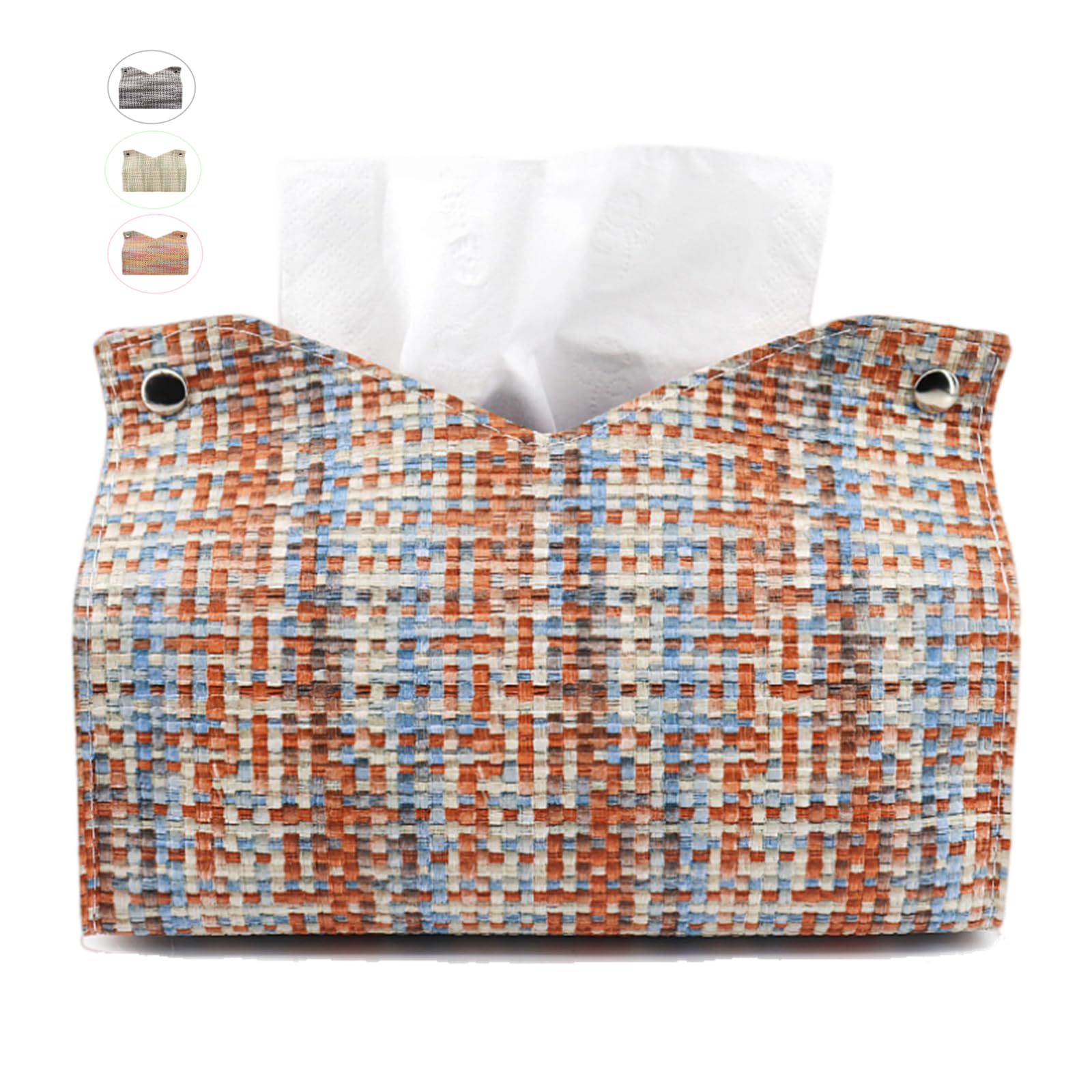 Tissue Box Cover, Rectangular PU Leather Weave Texture Napkin Paper towel Holder with Decor & Storage for Living Room, Dinner Tables, Countertops, Nightstands, Bathroom, Office, Hotel, Car and Outdoor
