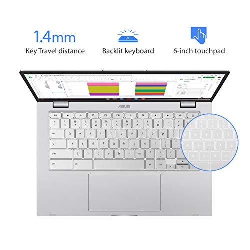 ASUS Chromebook C425 Clamshell Laptop, 14" FHD 4-Way NanoEdge, Intel Core m3-8100Y Processor, 8GB RAM, 64GB eMMC Storage, Backlit KB, Silver, Chrome OS, C425TA-DH384