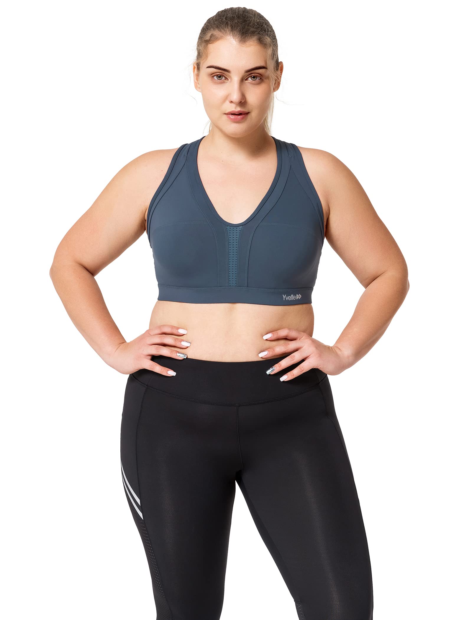 Yvette Women High Impact Sports Bras Criss Cross Back Sexy Running Bra for Plus Size, 08A, M(DF)