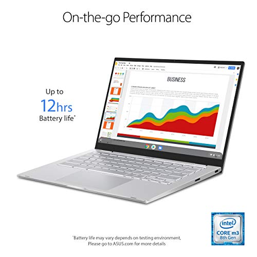 ASUS Chromebook C425 Clamshell Laptop, 14" FHD 4-Way NanoEdge, Intel Core m3-8100Y Processor, 8GB RAM, 64GB eMMC Storage, Backlit KB, Silver, Chrome OS, C425TA-DH384