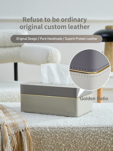 Tissue Box Holder Cover Rectangular, Modern PU Leather Decorative Tissue Holders Organizer-Moon Grey