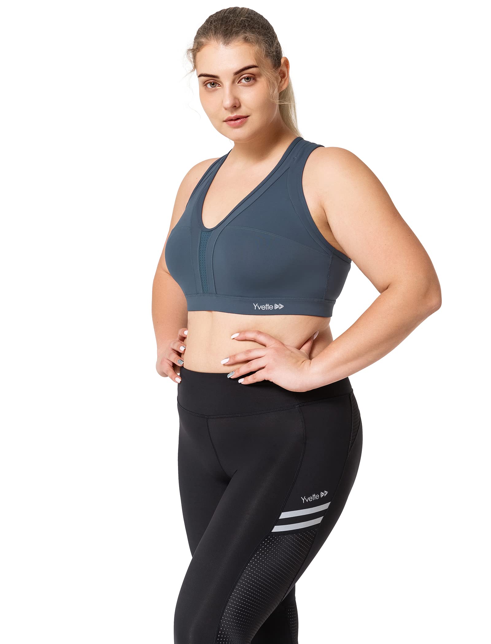 Yvette Women High Impact Sports Bras Criss Cross Back Sexy Running Bra for Plus Size, 08A, M(DF)