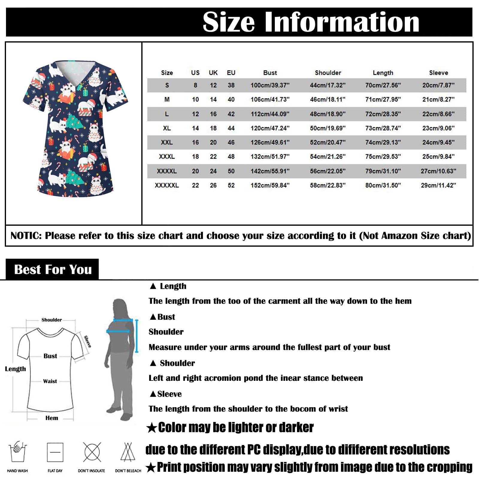 Scrubs for Women Christmas Printed Nursing Tops Oversized Medical Scrub V Neck Stretch Workwear Holiday Scrubs Tops