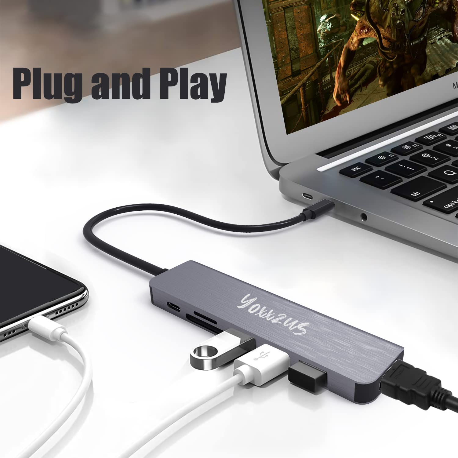 yoxxzus USB-C Hub Multiport Adapter for Switch/Switch OLED/MacBook/iPad Pro/Laptop