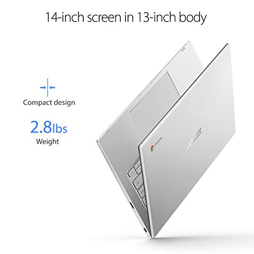 ASUS Chromebook C425 Clamshell Laptop, 14" FHD 4-Way NanoEdge, Intel Core m3-8100Y Processor, 8GB RAM, 64GB eMMC Storage, Backlit KB, Silver, Chrome OS, C425TA-DH384