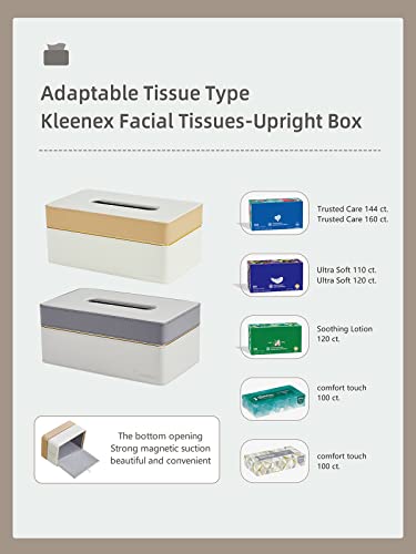 Tissue Box Holder Cover Rectangular, Modern PU Leather Decorative Tissue Holders Organizer-Moon Grey