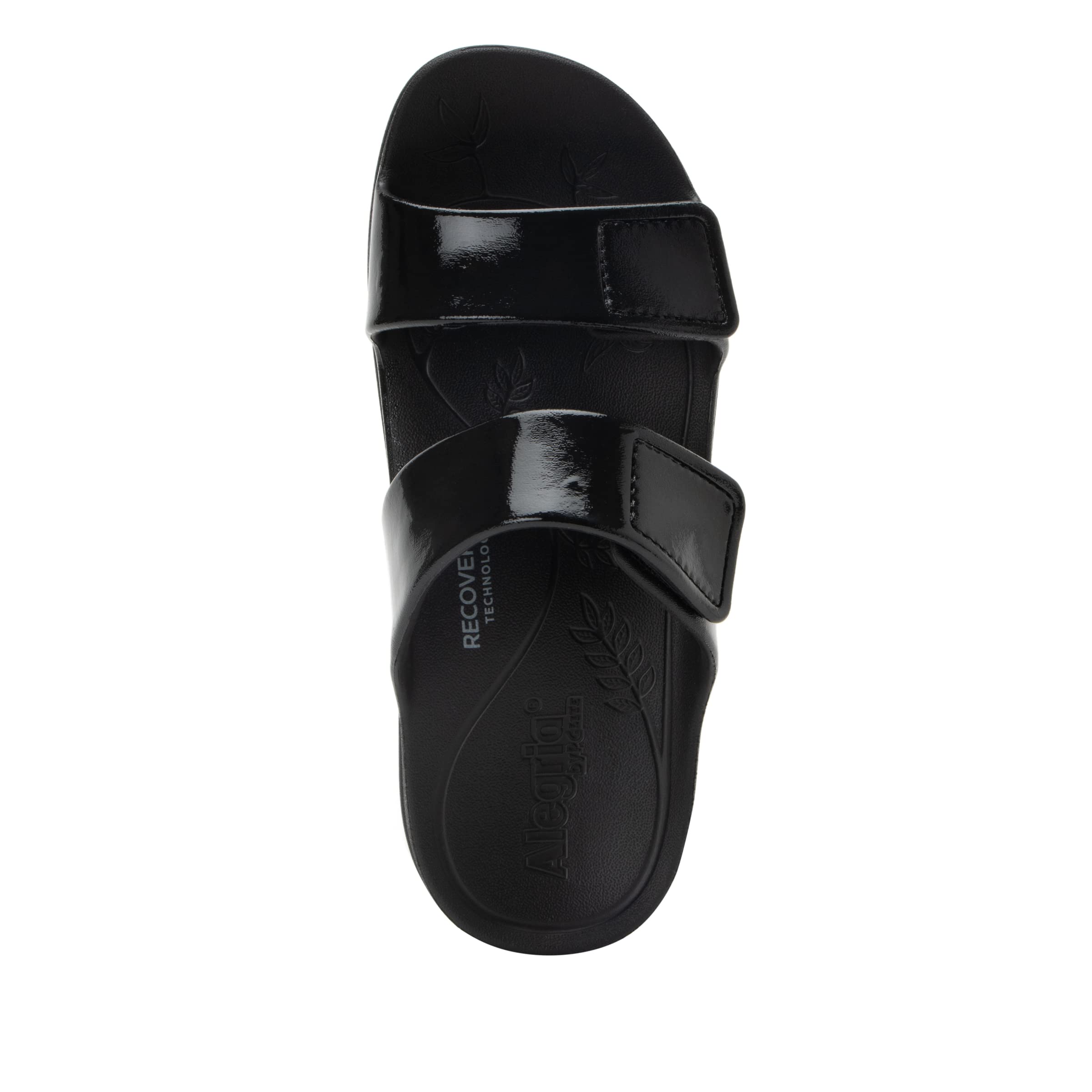 Alegria Womens Orbyt Black Gloss Double Strap Lightweight Recovery Slide Comfort Sandal 9 M US