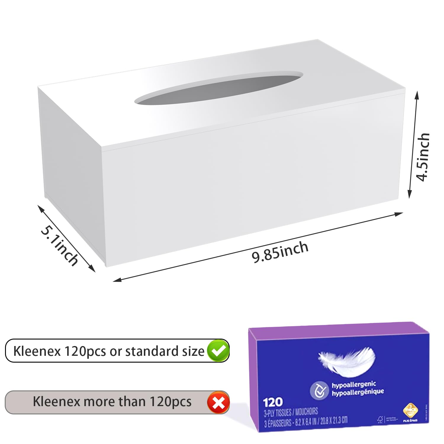 Acrylic Tissue Box Cover Rectangle, PITBVO White Tissue Box Holder, Facial Napkin Dispenser for Bathroom Kitchen Bedroom Office Hotel Use Shiny White