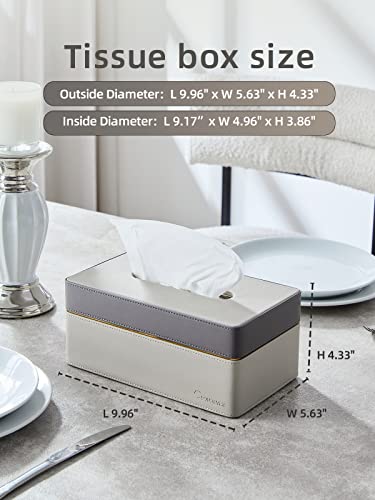 Tissue Box Holder Cover Rectangular, Modern PU Leather Decorative Tissue Holders Organizer-Moon Grey