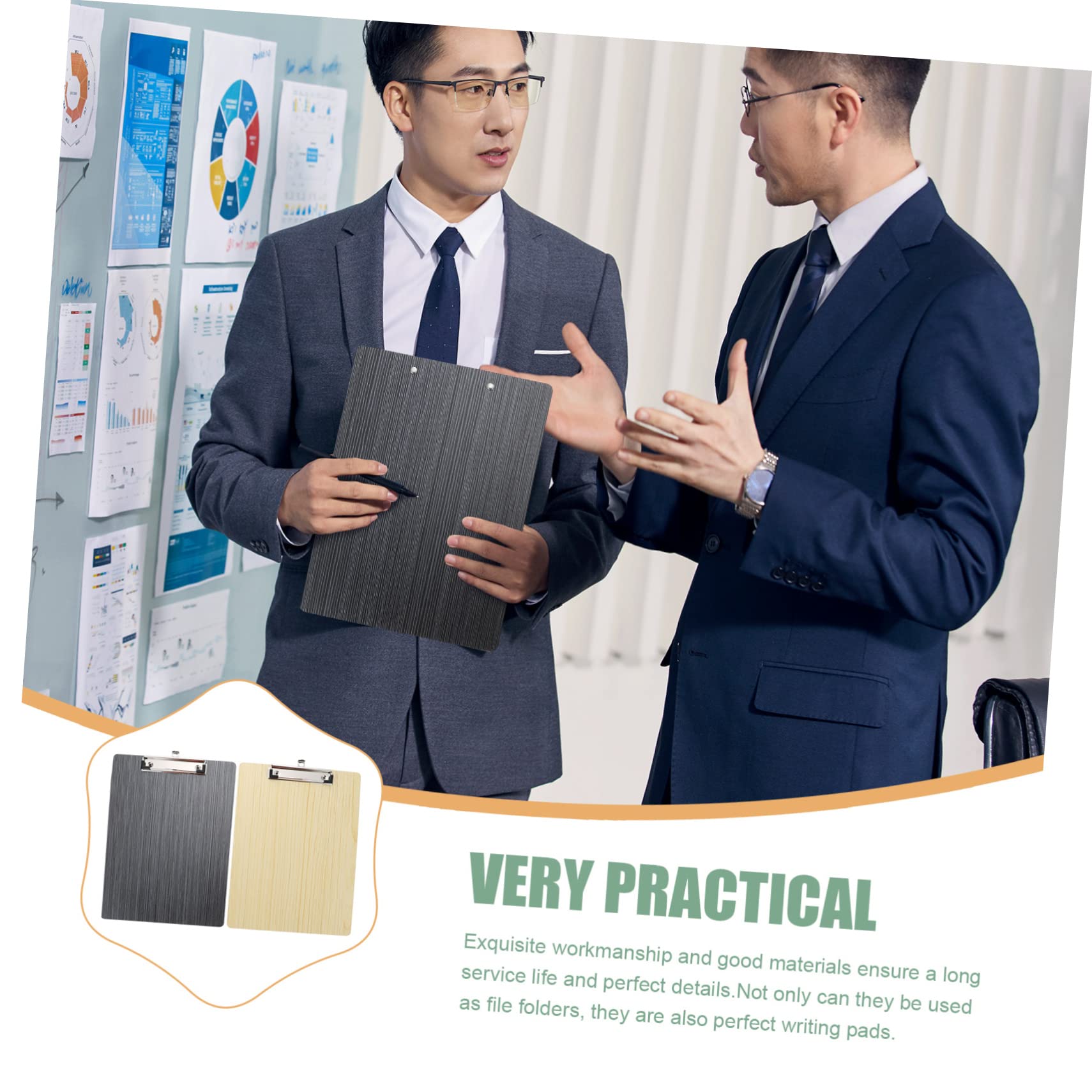 Ciieeo 2pcs Folder Board Pencil Document Clipboard Clipboards Exam Paper Clips Document Organizer Writing Base Plate Conference Writing Board Wood Grain Office Wooden Test Paper Holder