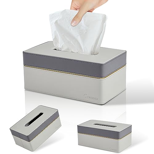 Tissue Box Holder Cover Rectangular, Modern PU Leather Decorative Tissue Holders Organizer-Moon Grey