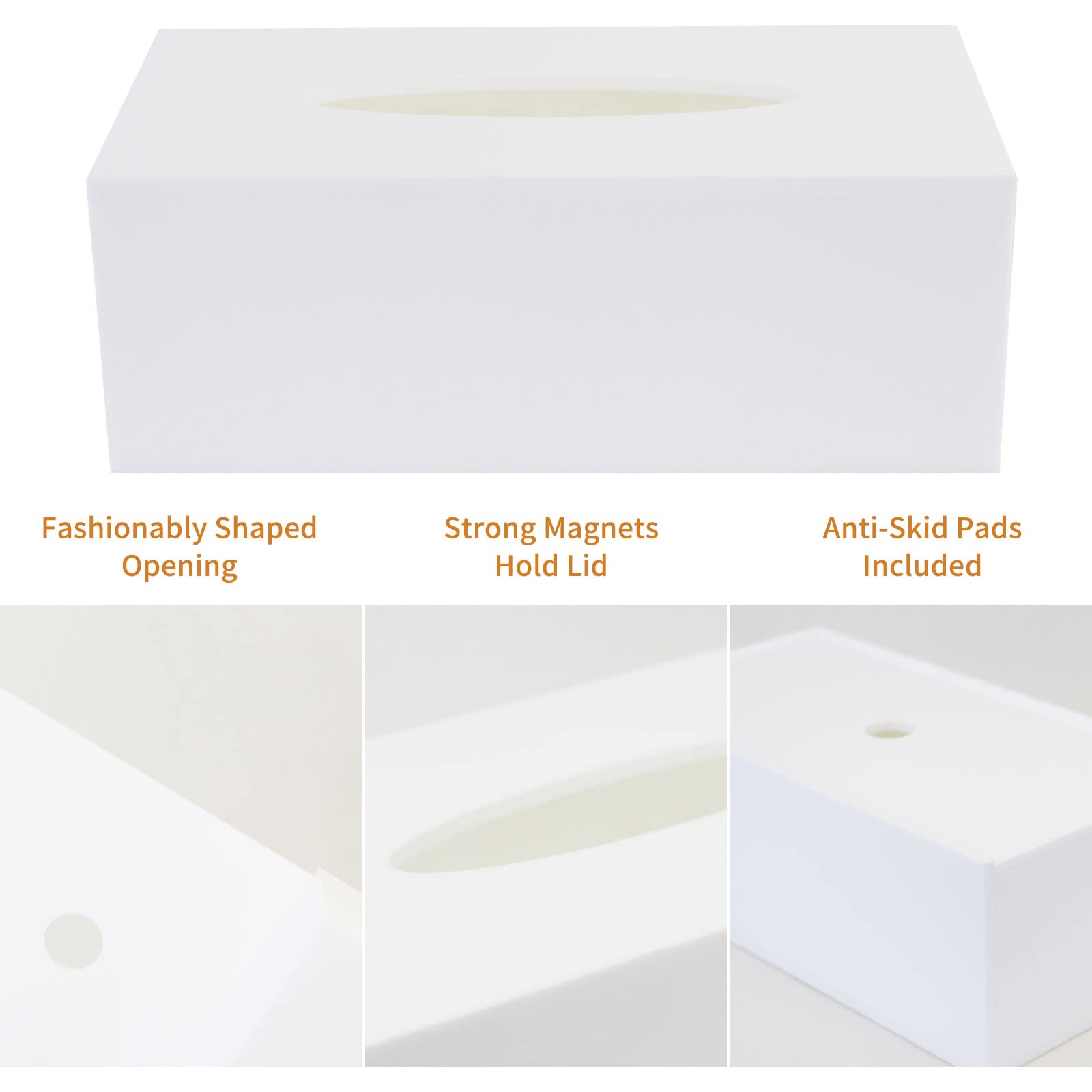 Acrylic Tissue Box Cover Rectangle, PITBVO White Tissue Box Holder, Facial Napkin Dispenser for Bathroom Kitchen Bedroom Office Hotel Use Shiny White