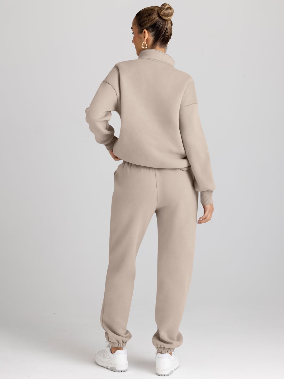 AUTOMET Women's Sweatsuits 2 Piece Outfits Long Sleeve Half Zip Pullover and Baggy Sweatpants with Pockets CoffeeGrey XL