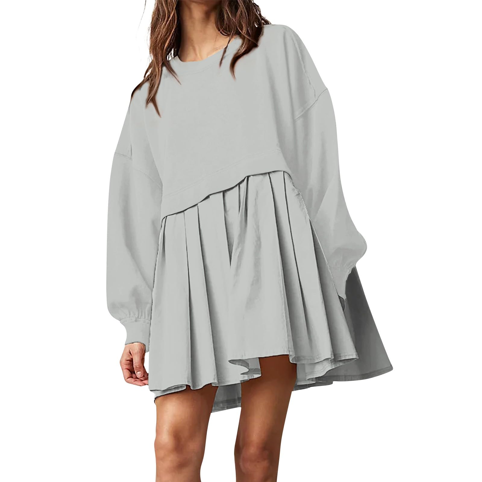 Women's Casual Dresses Chiffon Pocket Crew Neck Sweatshirt Dress Plaid Casual Kawaii Jean Dress Hawaiin Off Shoulder Dress 02 Gray Large