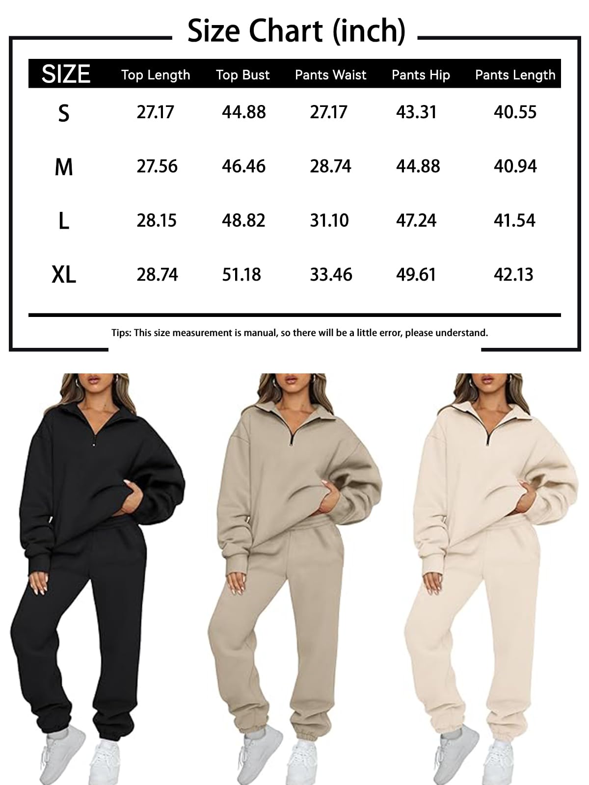 AUTOMET Women's Sweatsuits 2 Piece Outfits Long Sleeve Half Zip Pullover and Baggy Sweatpants with Pockets CoffeeGrey XL