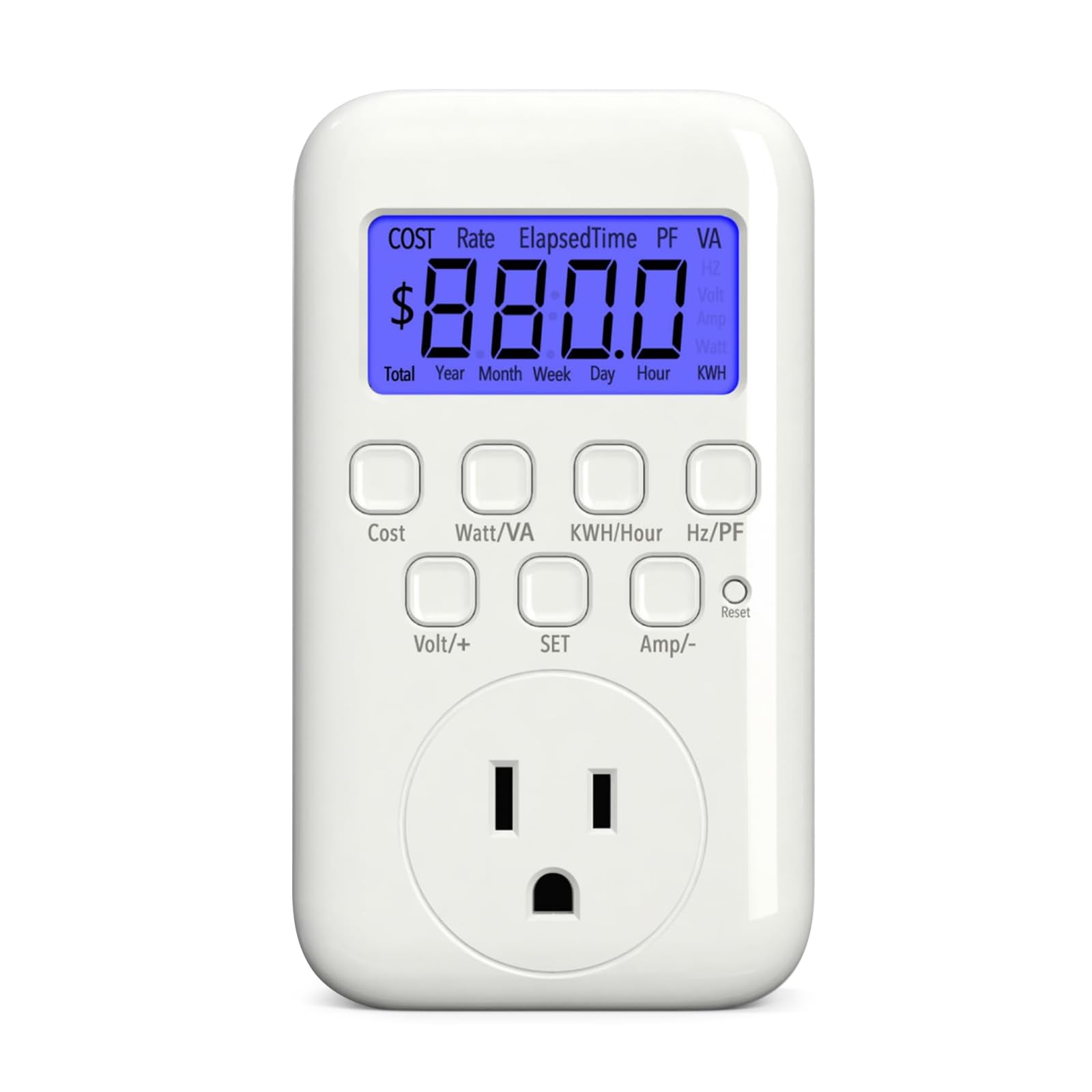 HBN Watt Meter Plug with Backlight, Plug-in Socket Power Meter Electricity Usage Monitor Consumption Home Electrical Energy Monitor, Voltage Amps Wattage Electricity Usage Tester, 9 Display Modes