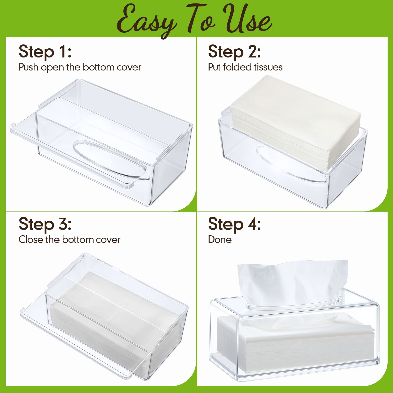 Mimorou 4 Pieces Acrylic Tissue Box Cover Rectangular Clear Tissue Holder Tissue Dispenser Facial Tissue Holders Dryer Sheet Box for Office Home Bathroom Restaurant Vanity