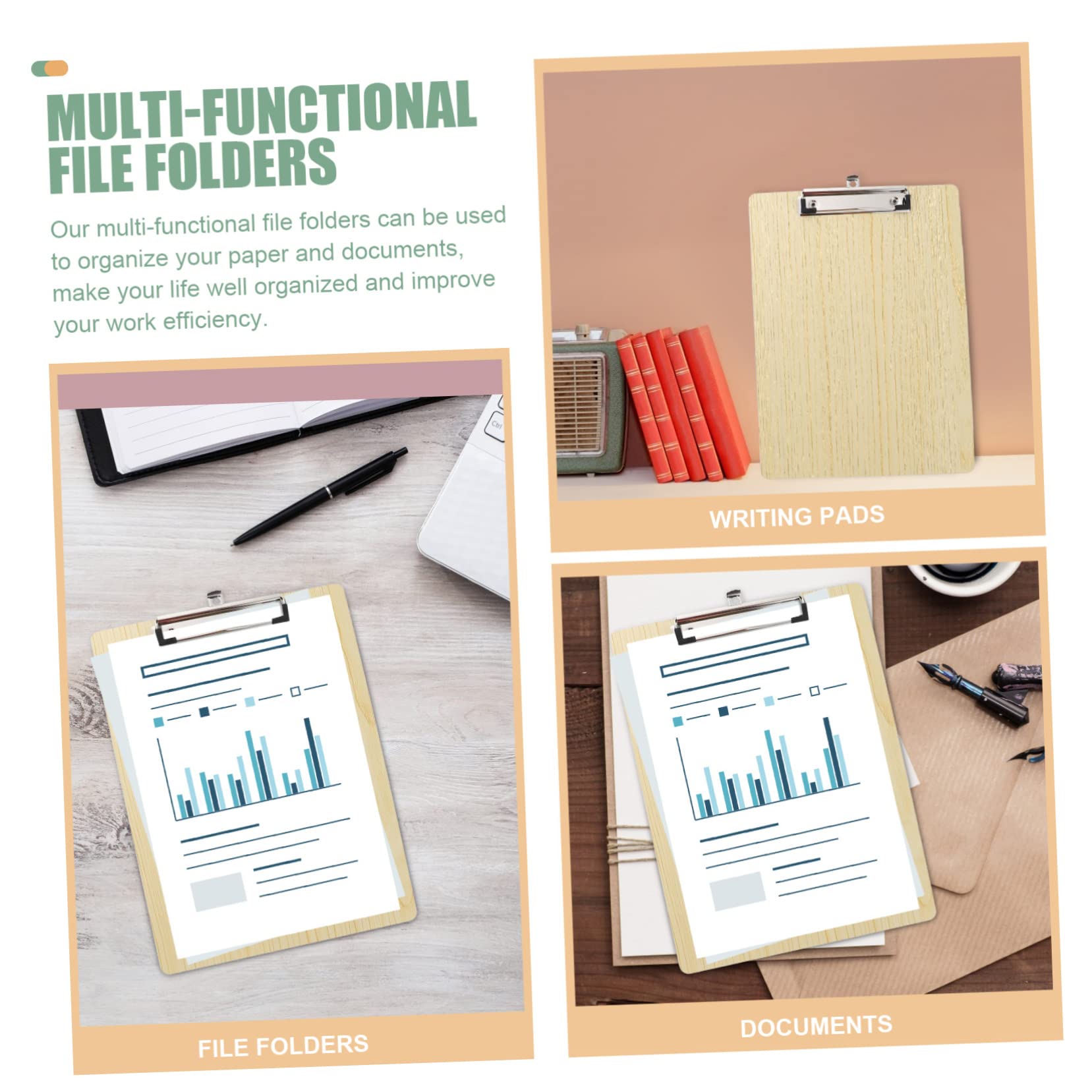 Ciieeo 2pcs Folder Board Pencil Document Clipboard Clipboards Exam Paper Clips Document Organizer Writing Base Plate Conference Writing Board Wood Grain Office Wooden Test Paper Holder
