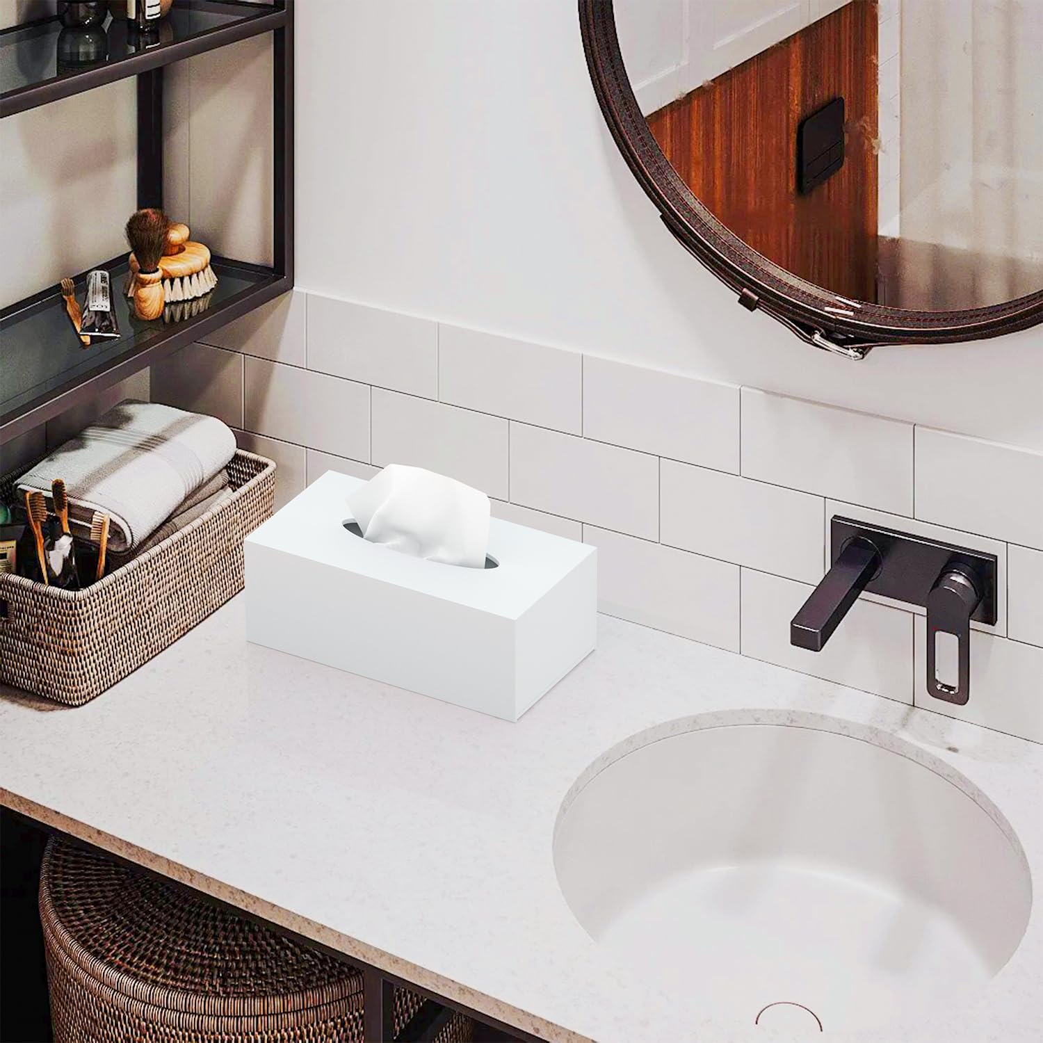 Acrylic Tissue Box Cover Rectangle, PITBVO White Tissue Box Holder, Facial Napkin Dispenser for Bathroom Kitchen Bedroom Office Hotel Use Shiny White