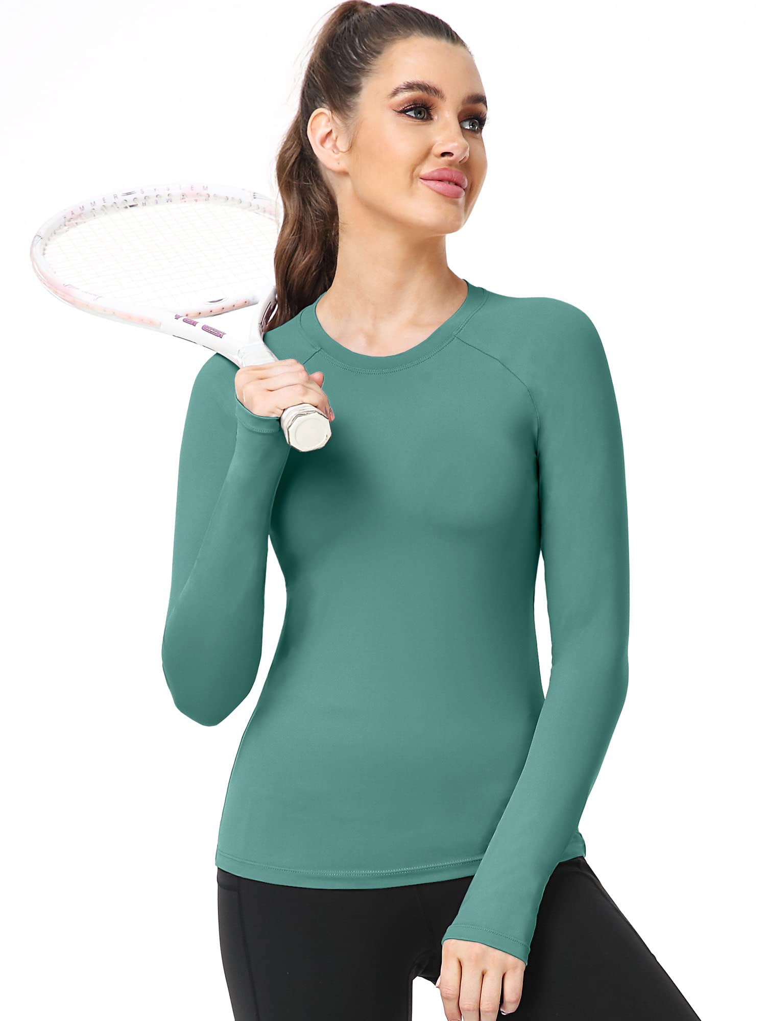 CADMUS Women's 3 Pack Compression Shirts Long Sleeve Yoga Athletic Running T Shirt,Black, Grey, Dark Green,X-Large