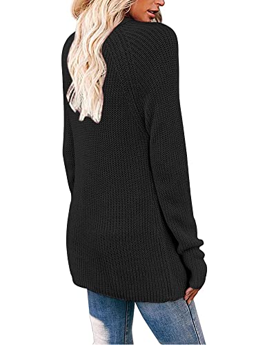 NIUBIA Womens Long Sleeve Crew Neck Cozy Knit Raglan Tunic Sweaters Casual Loose Tops Black