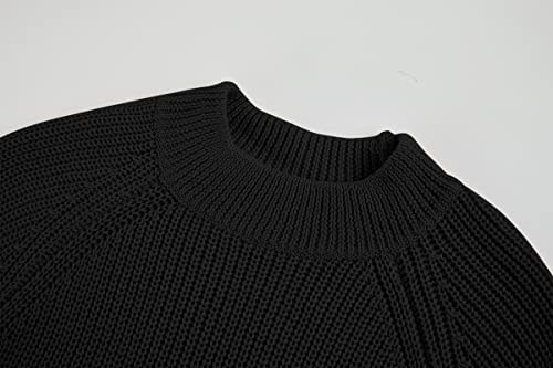 NIUBIA Womens Long Sleeve Crew Neck Cozy Knit Raglan Tunic Sweaters Casual Loose Tops Black
