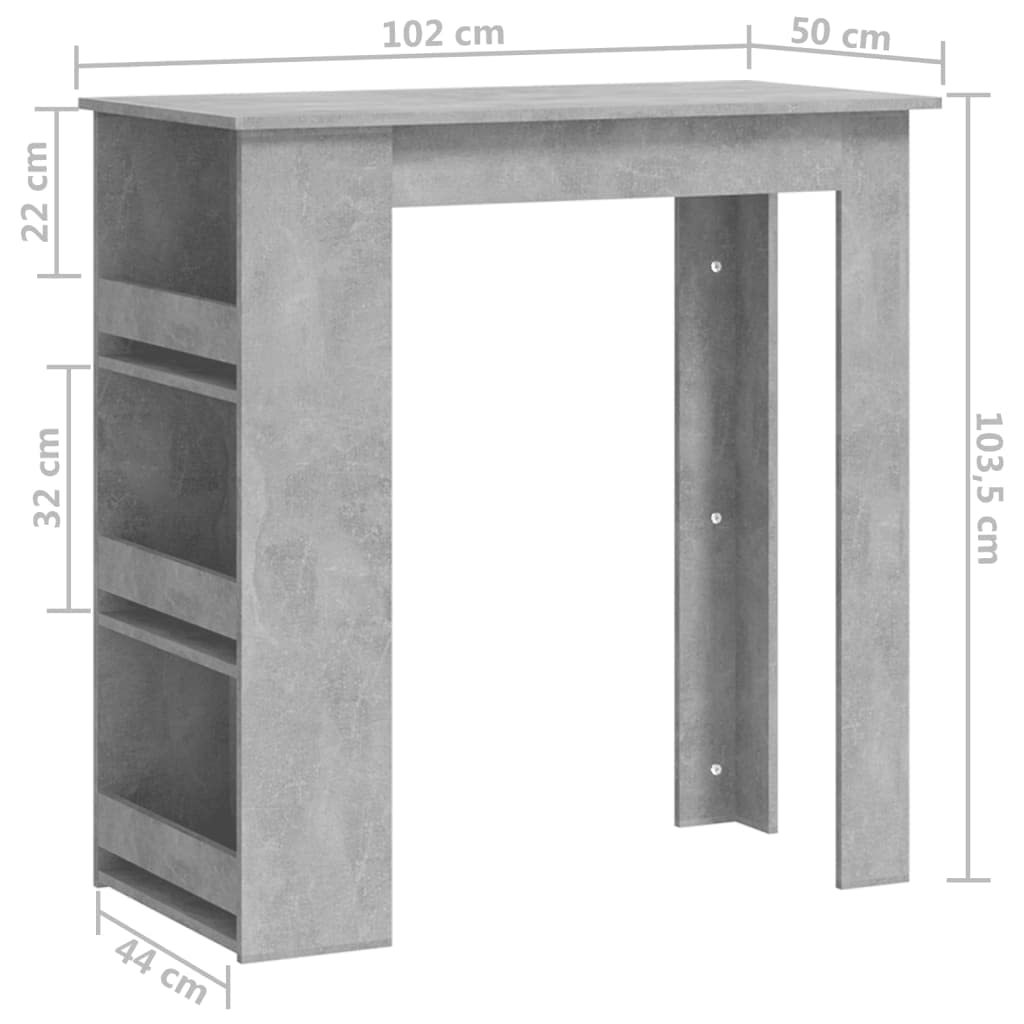 Bar Table with Storage Rack,Tall Table,Mid Century Modern Coffee Table,Rectangle Dining Table,Breakfast Bar Table,for Party, Kitchen, Living Room, Dining Room, Concrete Gray 40.2"x19.7"x40.7"