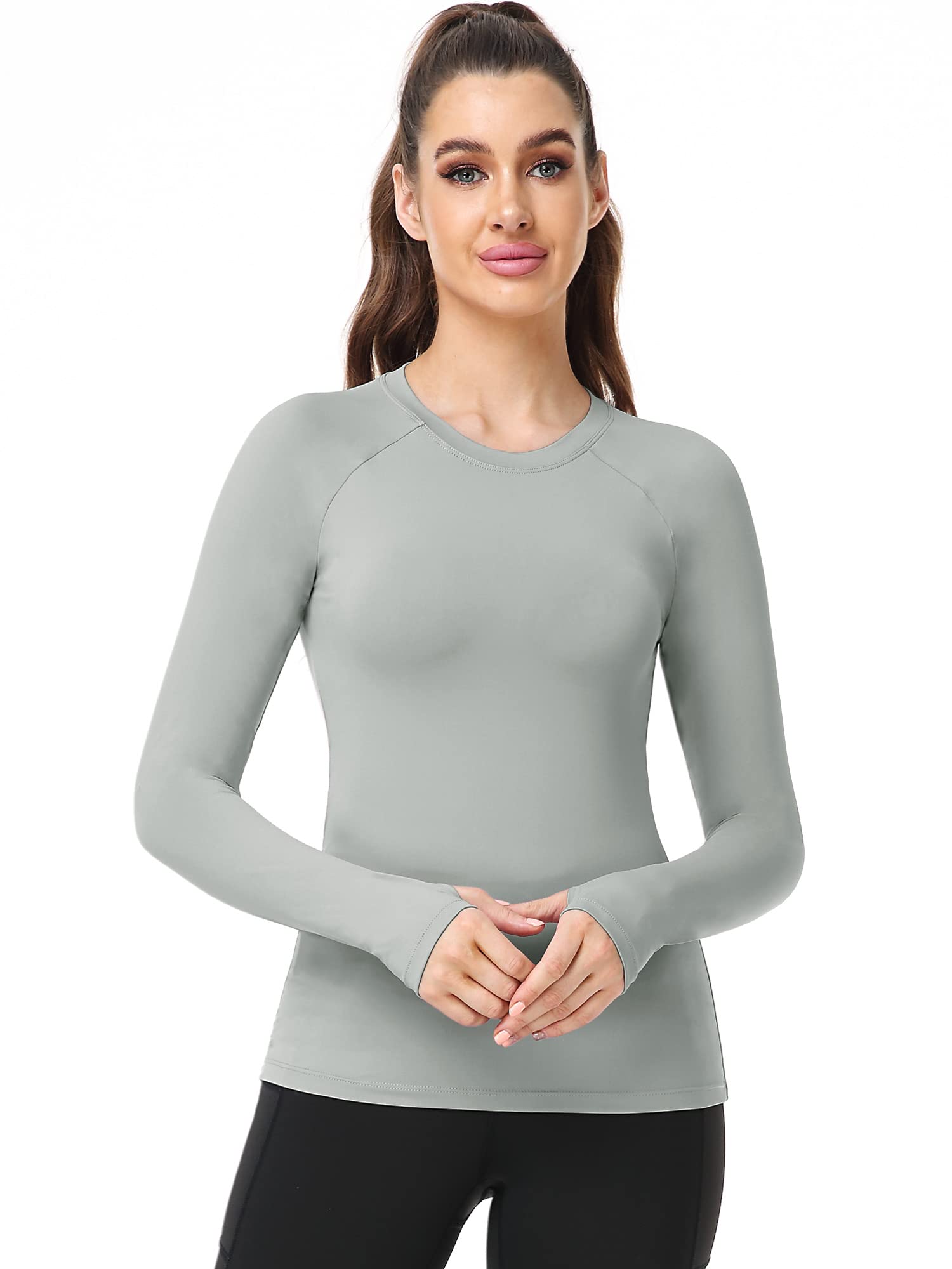 CADMUS Women's 3 Pack Compression Shirts Long Sleeve Yoga Athletic Running T Shirt,Black, Grey, Dark Green,X-Large